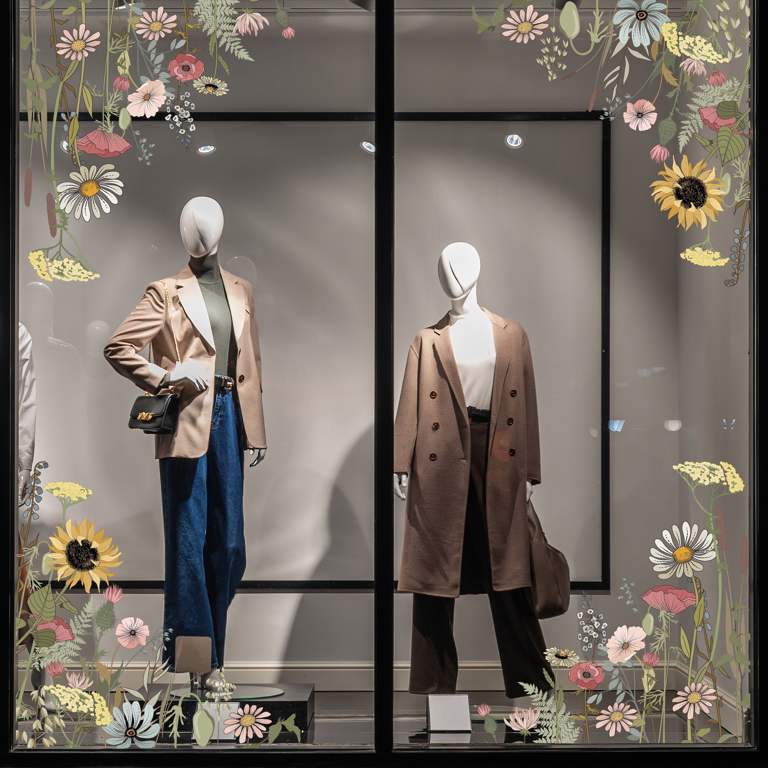 2x Retro Flower Shop Window Decal Corners for Business Retail Store ...