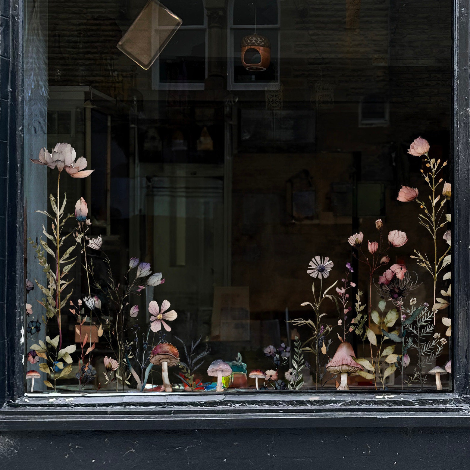 2x Floral Shop Window Stickers for Business Cafes Retail Store Display ...