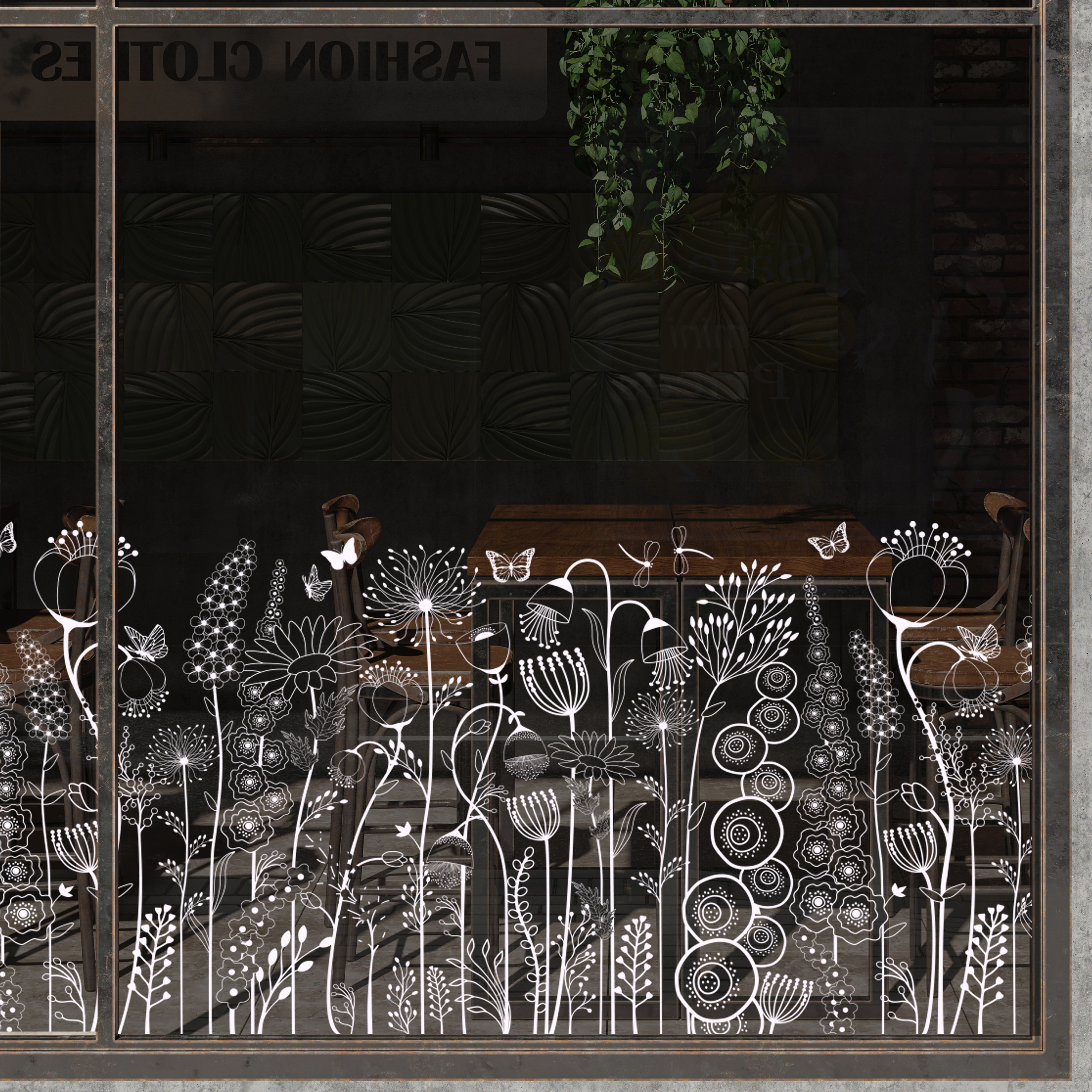White Flower Shop Window Decal Border - Static Cling Business Window ...