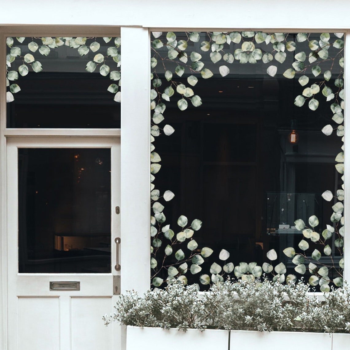 2x Shop Window Corner Decals - Eucalyptus Leaf for Shop Retail Window ...