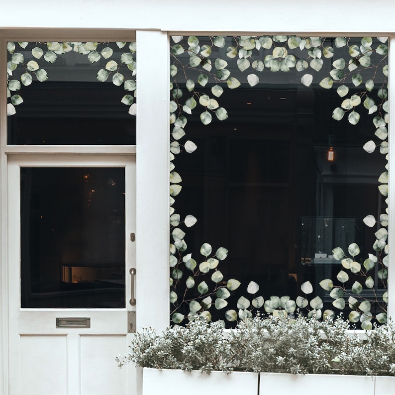 2x Shop Window Corner Decals - Eucalyptus Leaf for Shop Retail Window ...