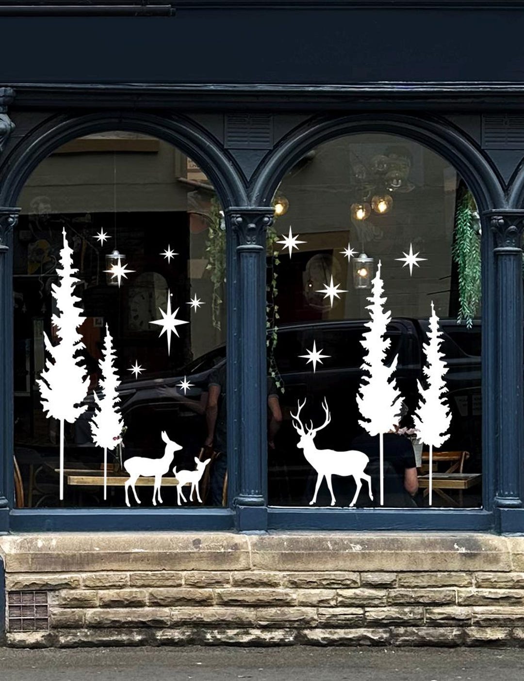 White Stag Deer Forest Scene Shop Window Clings - Reusable Double-sided ...