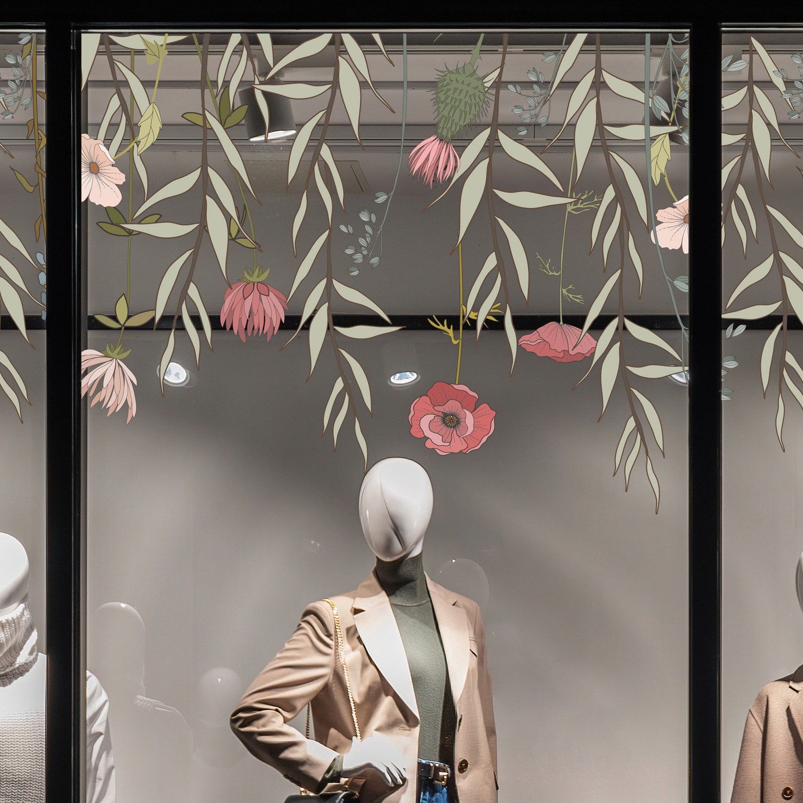 Retro Flower Shop Window Film Border Decal for Business or Retail ...