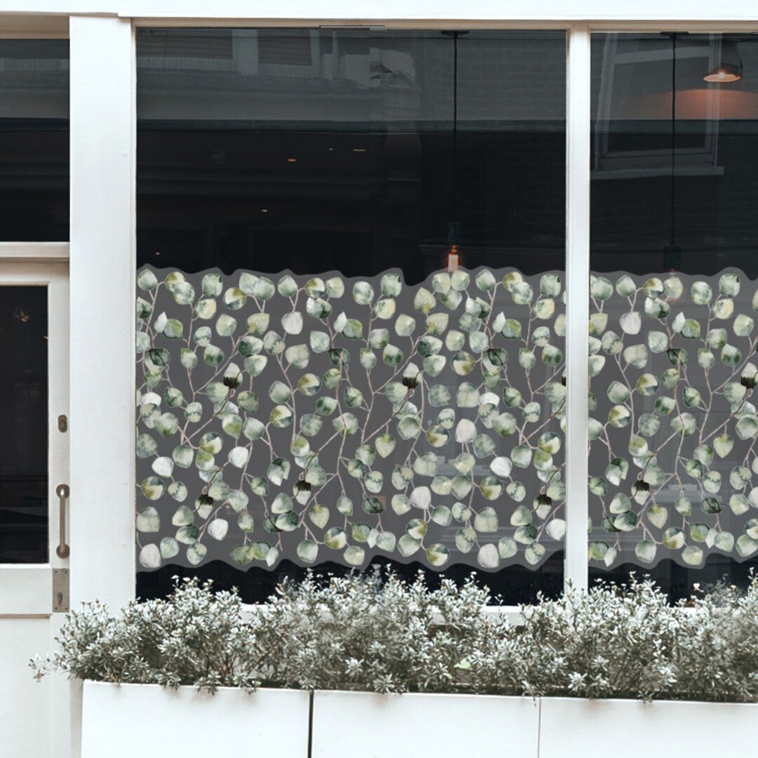 Frosted Shop Window Banner - Green Eucalyptus Leaf Custom Privacy Decal ...