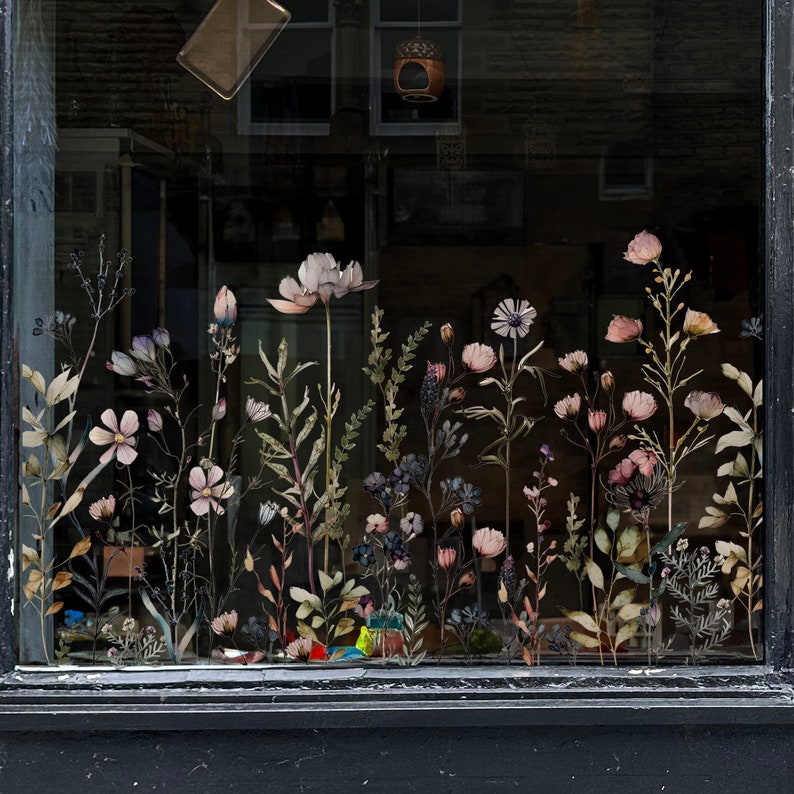 Magic Botanical Flower Shop Window Border Decal for Storefront Display ...