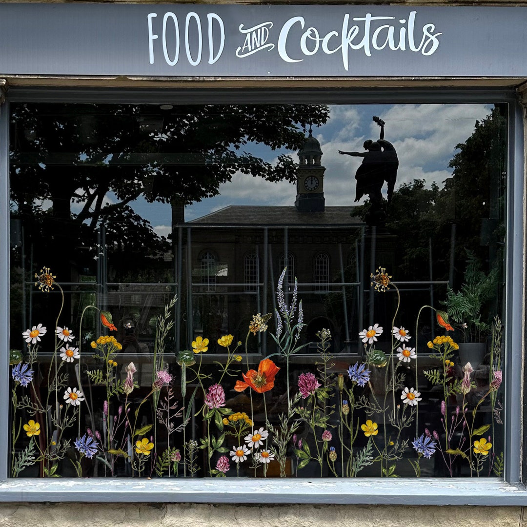 Botanical Meadow Flower Shop Window Decal Border for Retail Storefront ...