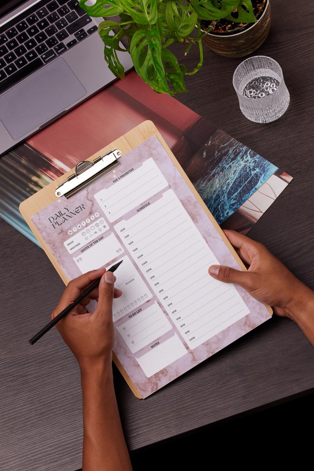 Aesthetic Daily Planner Printable | Pink Marble Schedule & To-do List ...