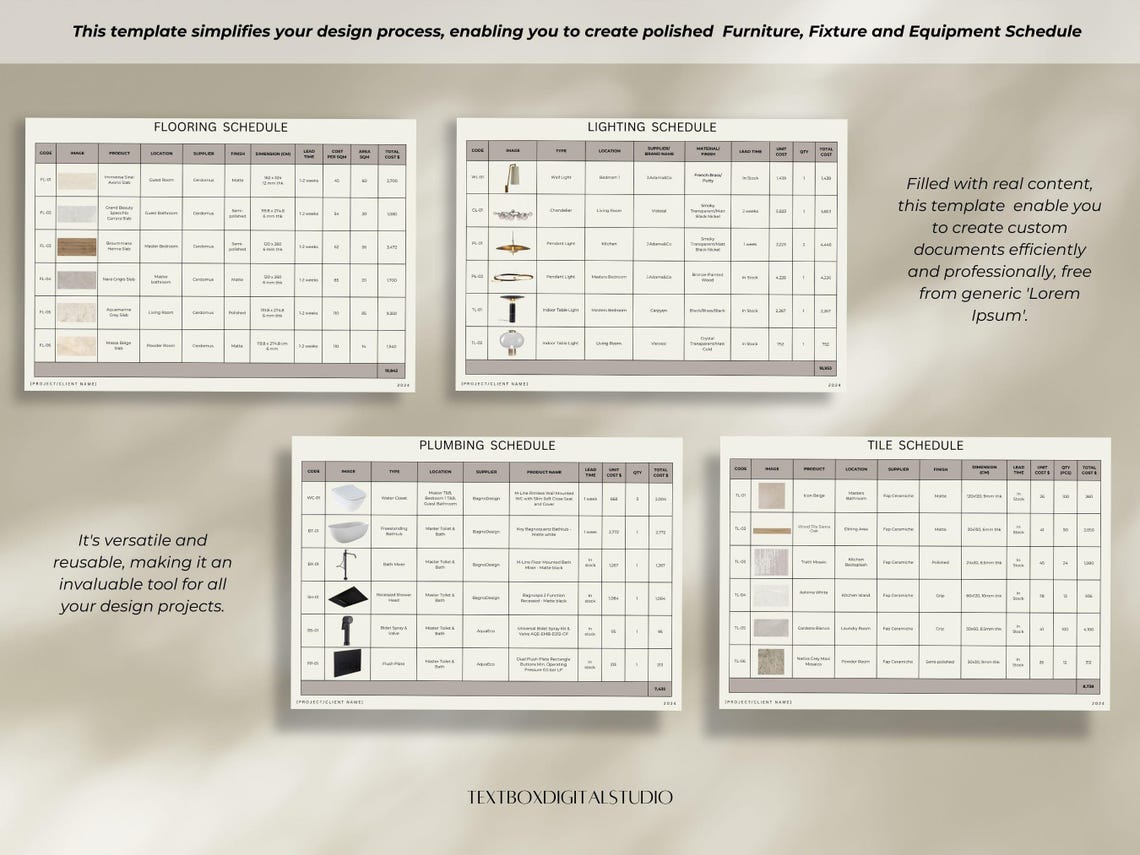 Interior Design FF&E Schedule Template: Client Presentation (canva) - Etsy