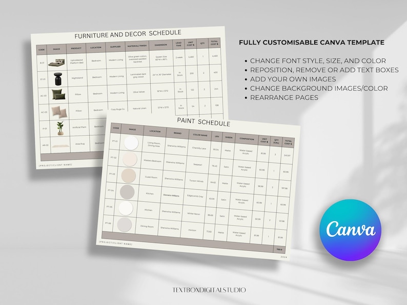 Interior Design FF&E Schedule Template: Client Presentation (canva) - Etsy