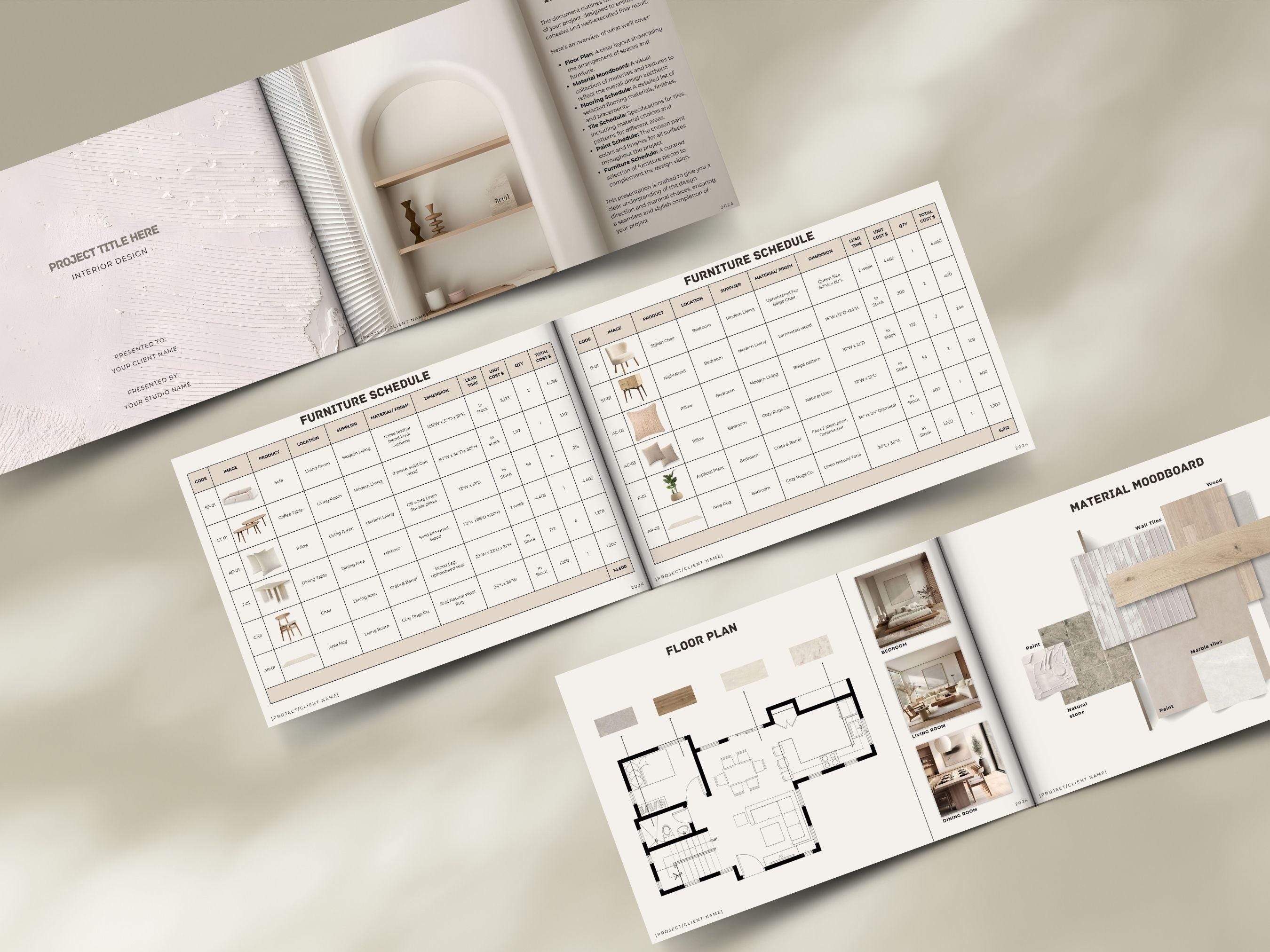 Interior Design FFE Schedule Template: Moodboard Client Presentation ...