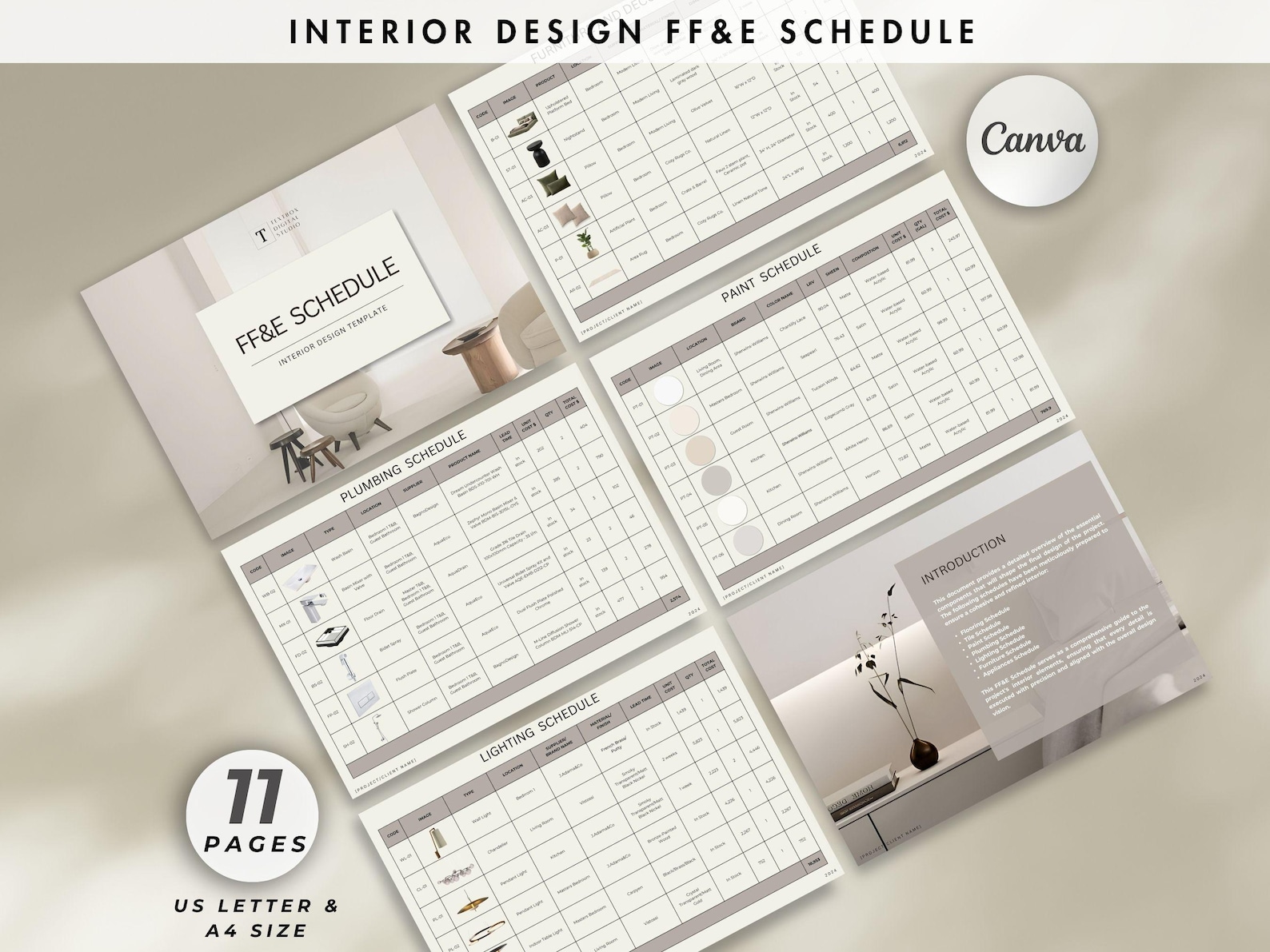 Interior Design FF&E Schedule Template: Client Presentation (canva) - Etsy