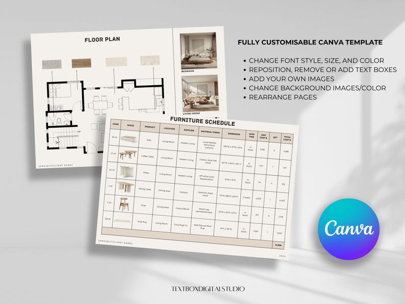 Interior Design FFE Schedule Template: Moodboard Client Presentation ...