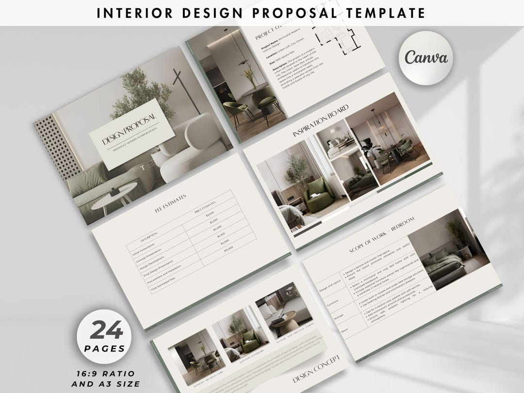 Interior Design Proposal Template, Minimalist Client Presentation (canva) - Etsy