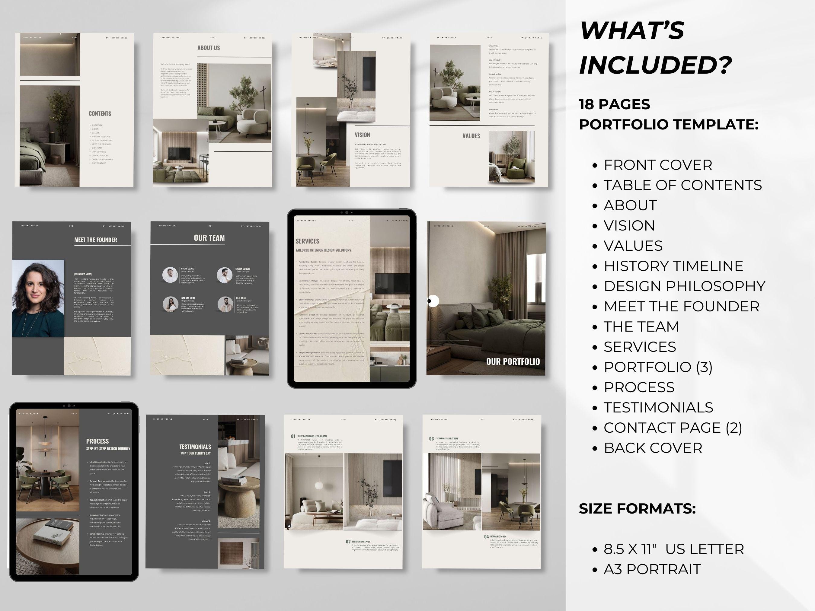 Interior Design Portfolio Template, Portrait Layout, Minimal and Modern ...