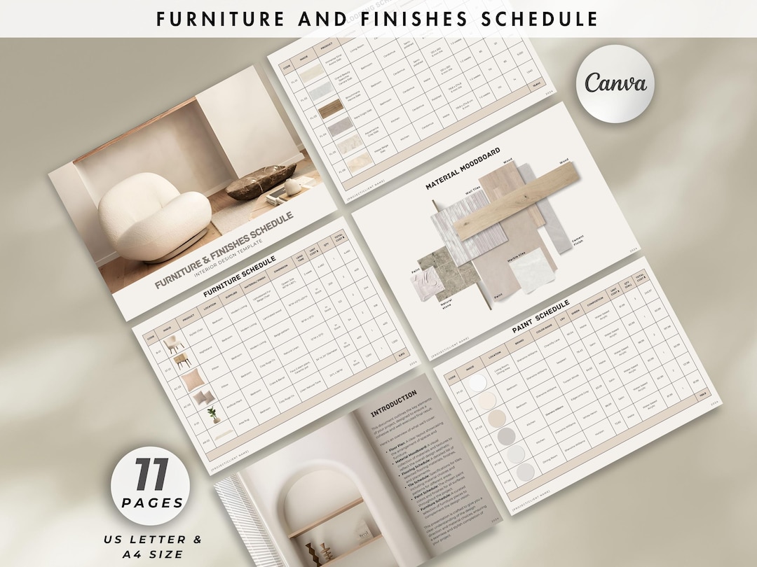 Interior Design FFE Schedule Template: Moodboard Client Presentation ...
