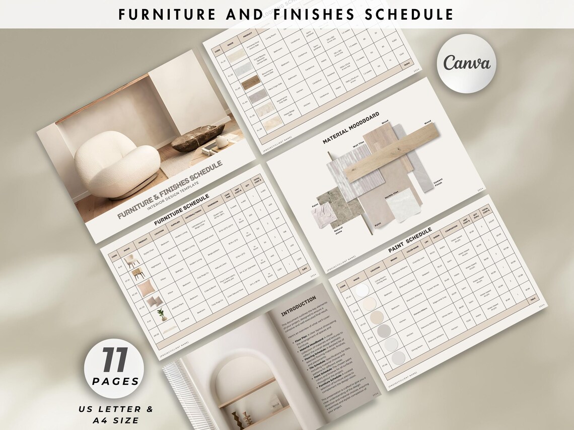 Interior Design FFE Schedule Template: Moodboard Client Presentation ...