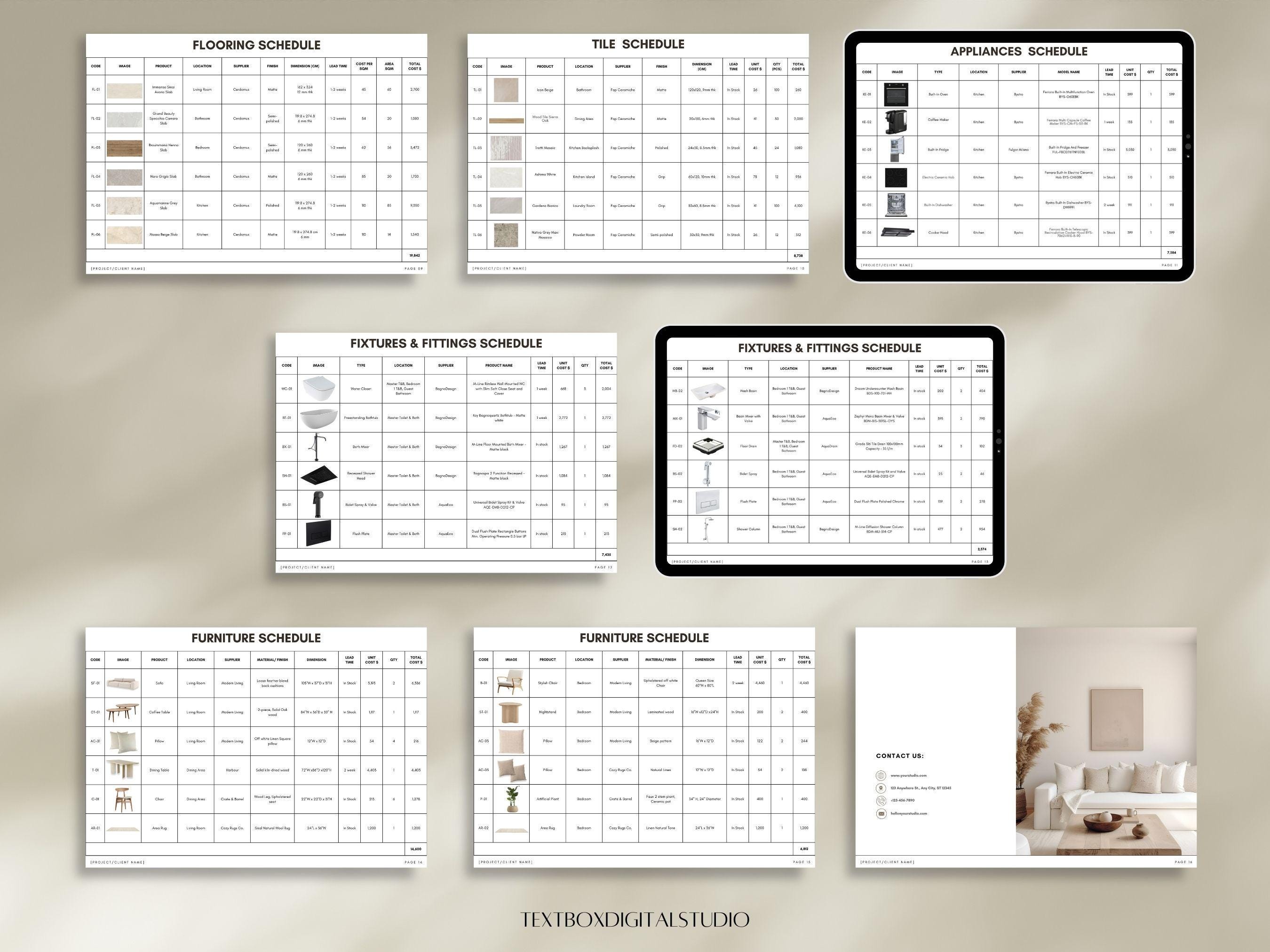 Interior Design FF&E Schedule Template: Canva Mood Board (digital Download) - Etsy