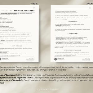Interior Design Contract Template: Service Agreement and Invoice (fully Editable in Canva ...