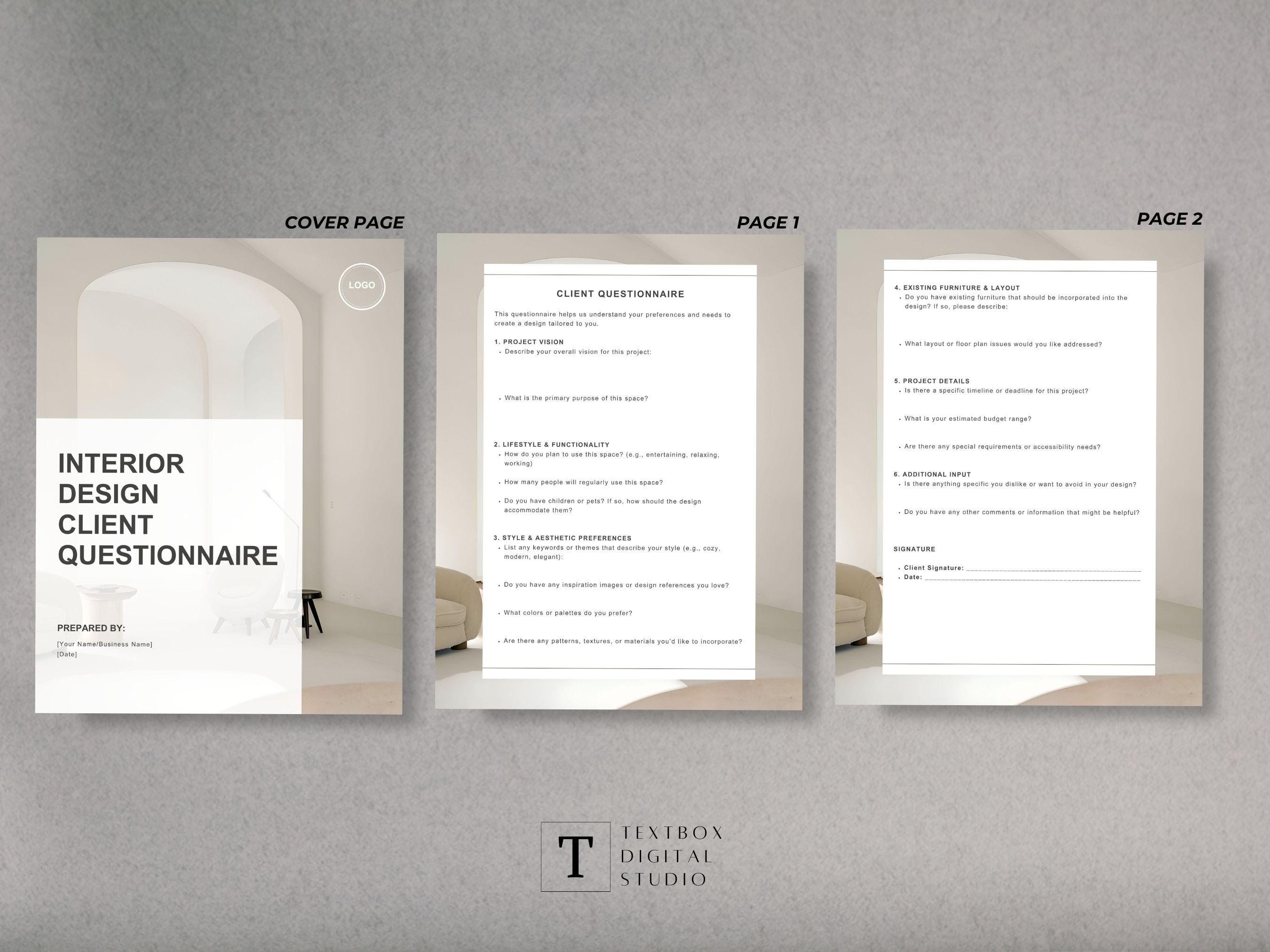 Interior Design Client Intake Form and Client Onboarding Questionnaire ...