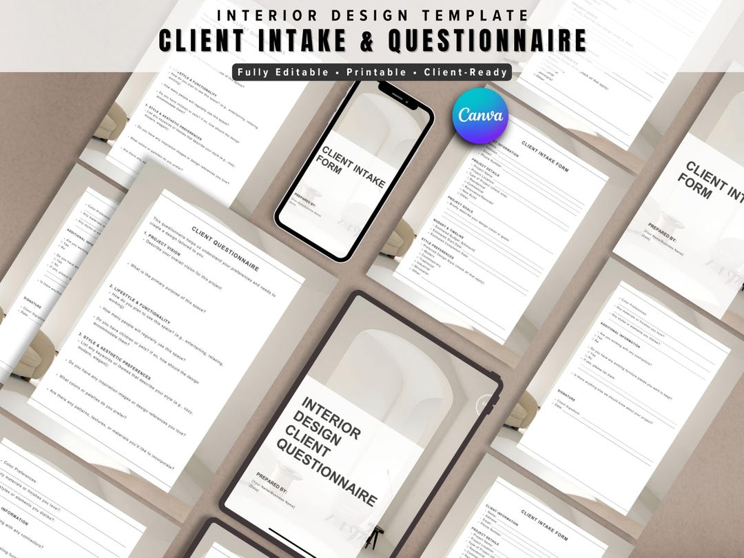 Interior Design Client Intake Form, Client Onboarding Canva Template ...