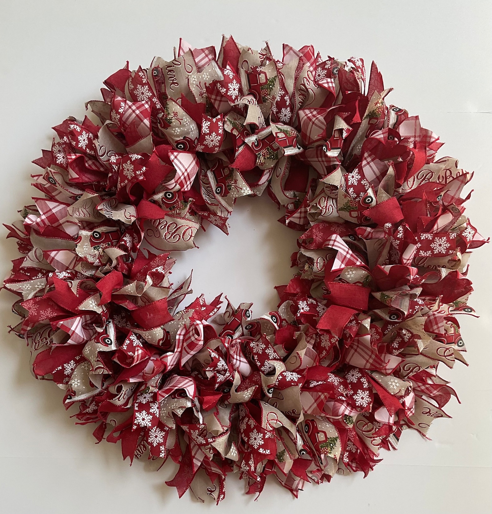 Christmas Rag Wreath / Farmhouse Decor / Door Decor / Christmas Believe ...