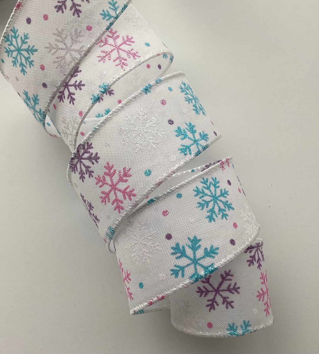 1.5" Snowflake Christmas Wired Ribbon, Pink and Purple Snowflake Wired ...