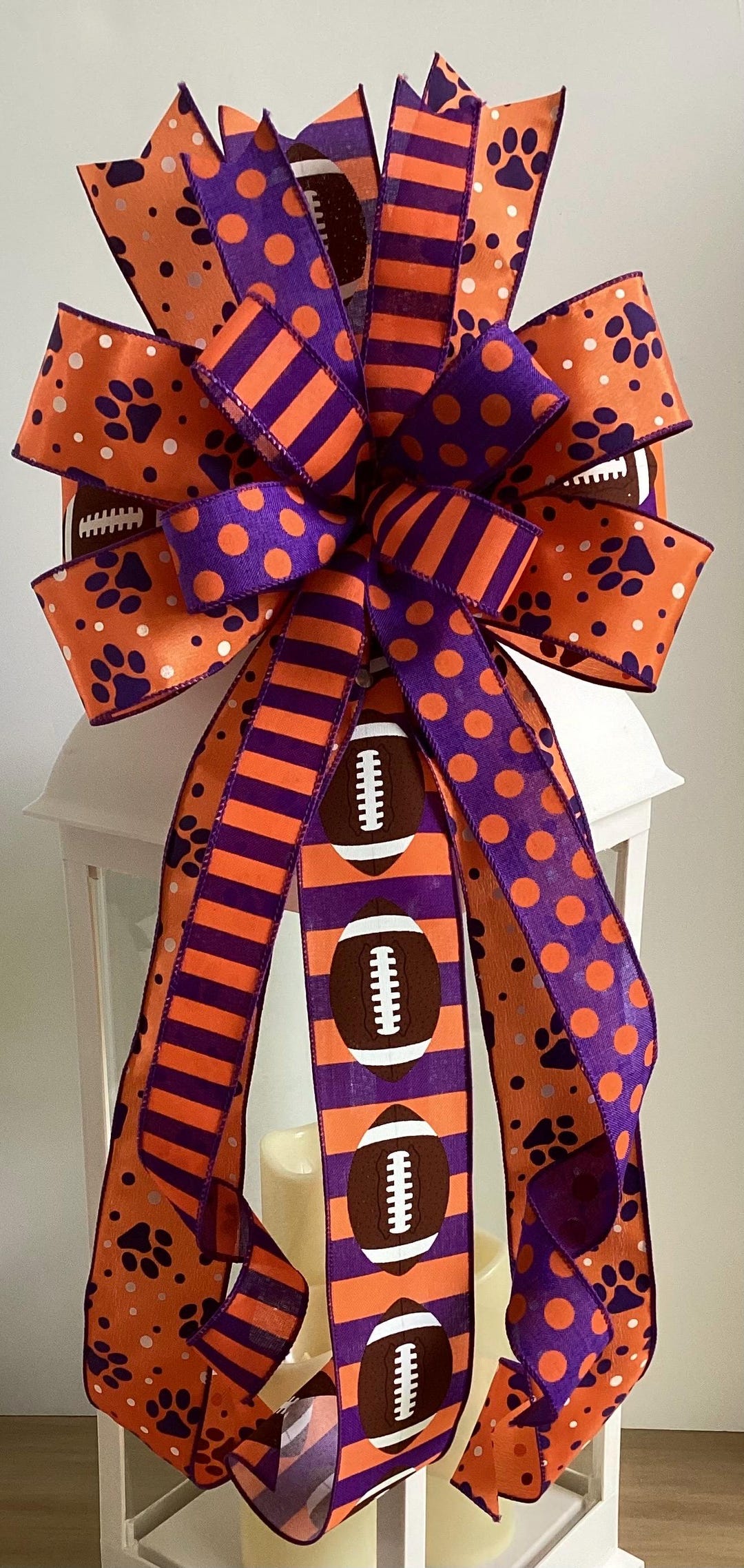 Football Bow, Orange & Purple and White Bow, School Spirit Bow, College ...