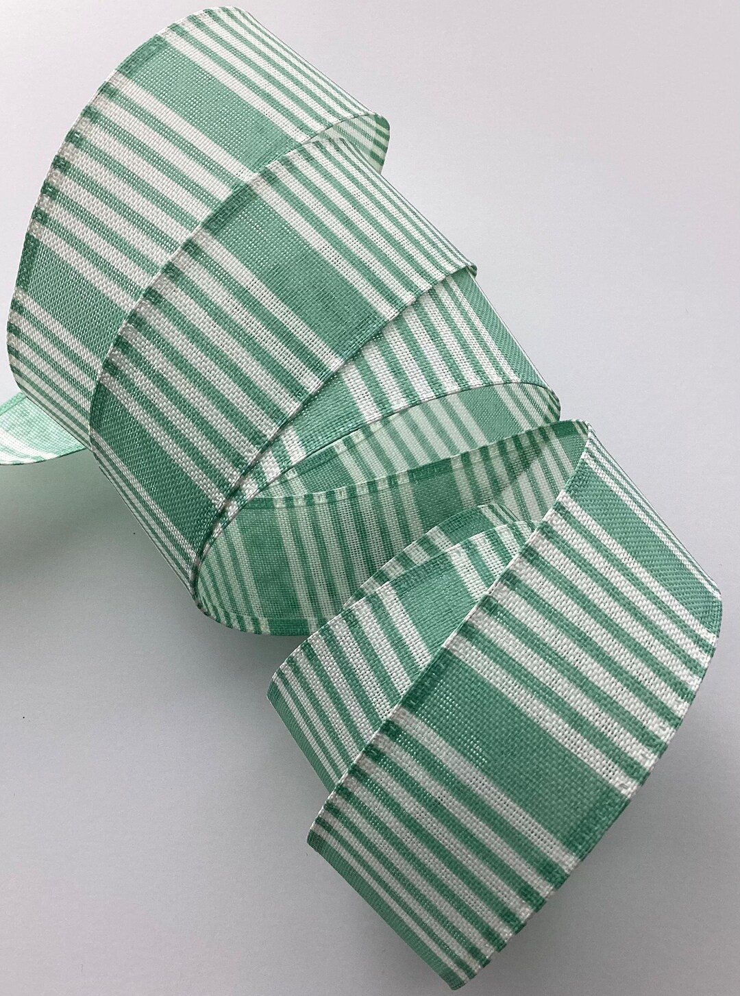1.5" Green and White Stripe Wired Ribbon, Summer Wired Ribbon, Wired ...