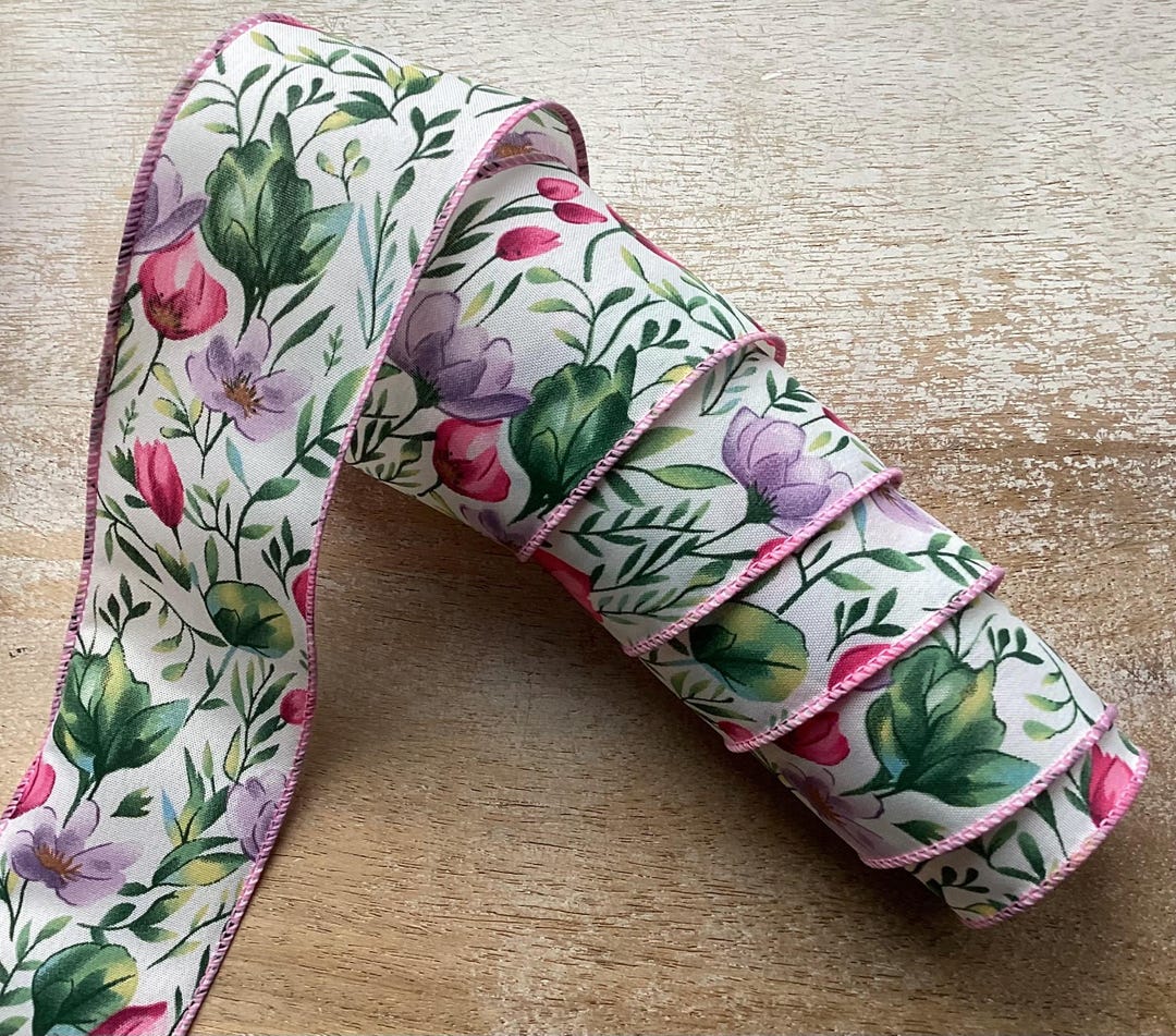 2.5" Tulip Print Wired Ribbon, Spring & Summer Wired Ribbon, Wired ...