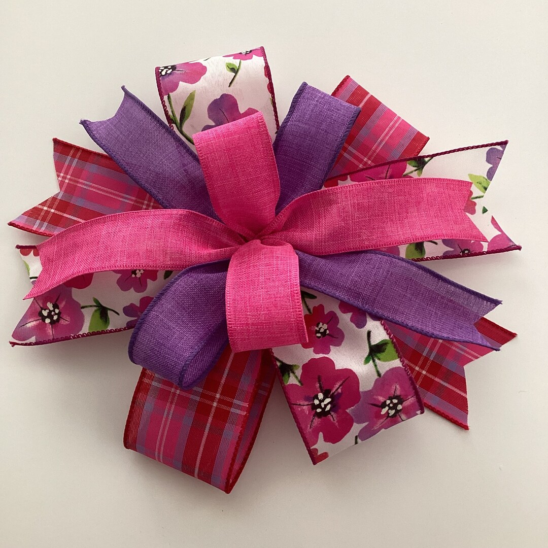 Pink and Purple Floral Wreath Bow, Summer Wreath Bow, Floral Lantern ...
