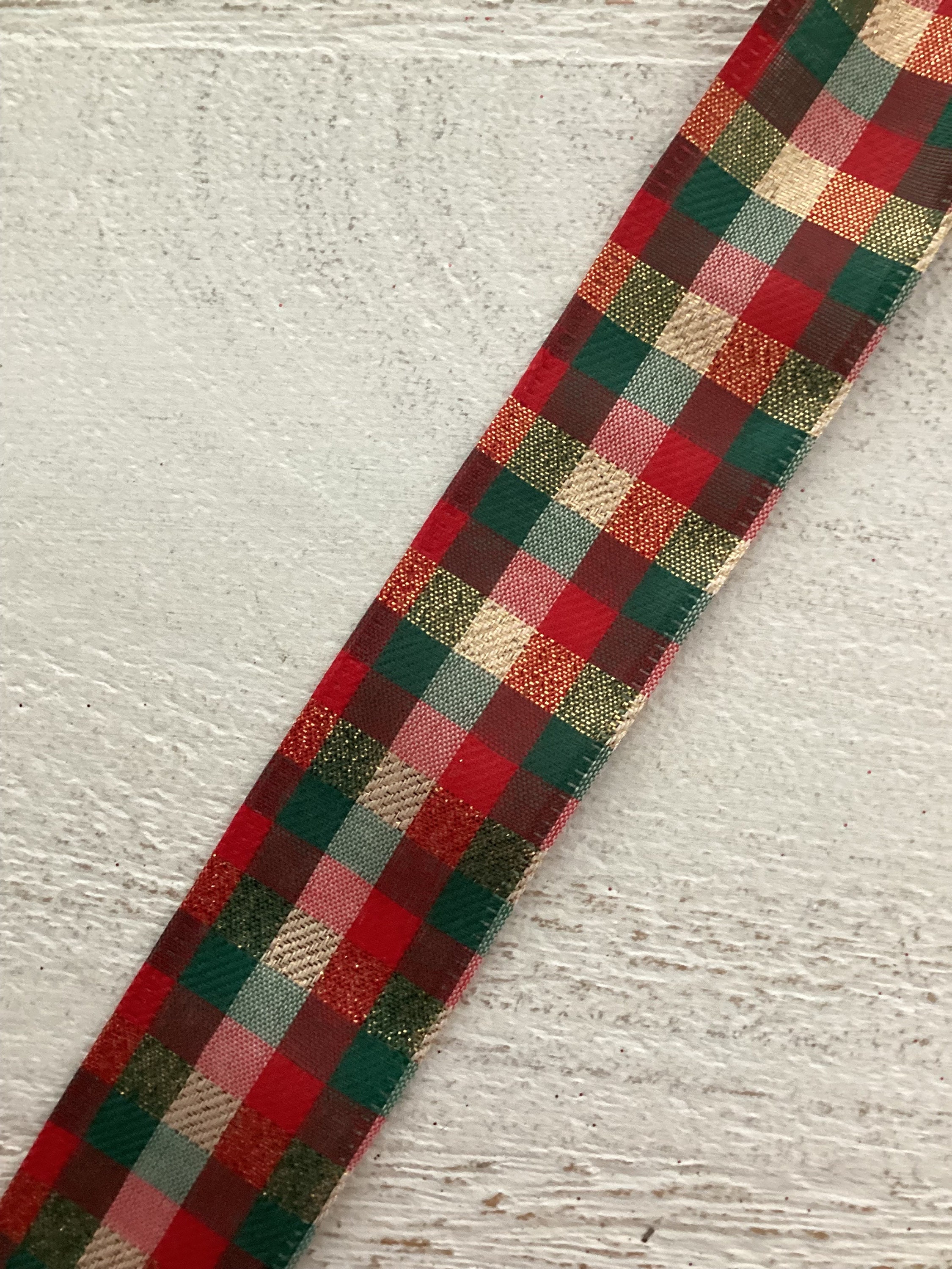1.5" Green Red Christmas Plaid Wired Ribbon, Christmas Plaid Wired Ribbon, Wired Ribbon for ...