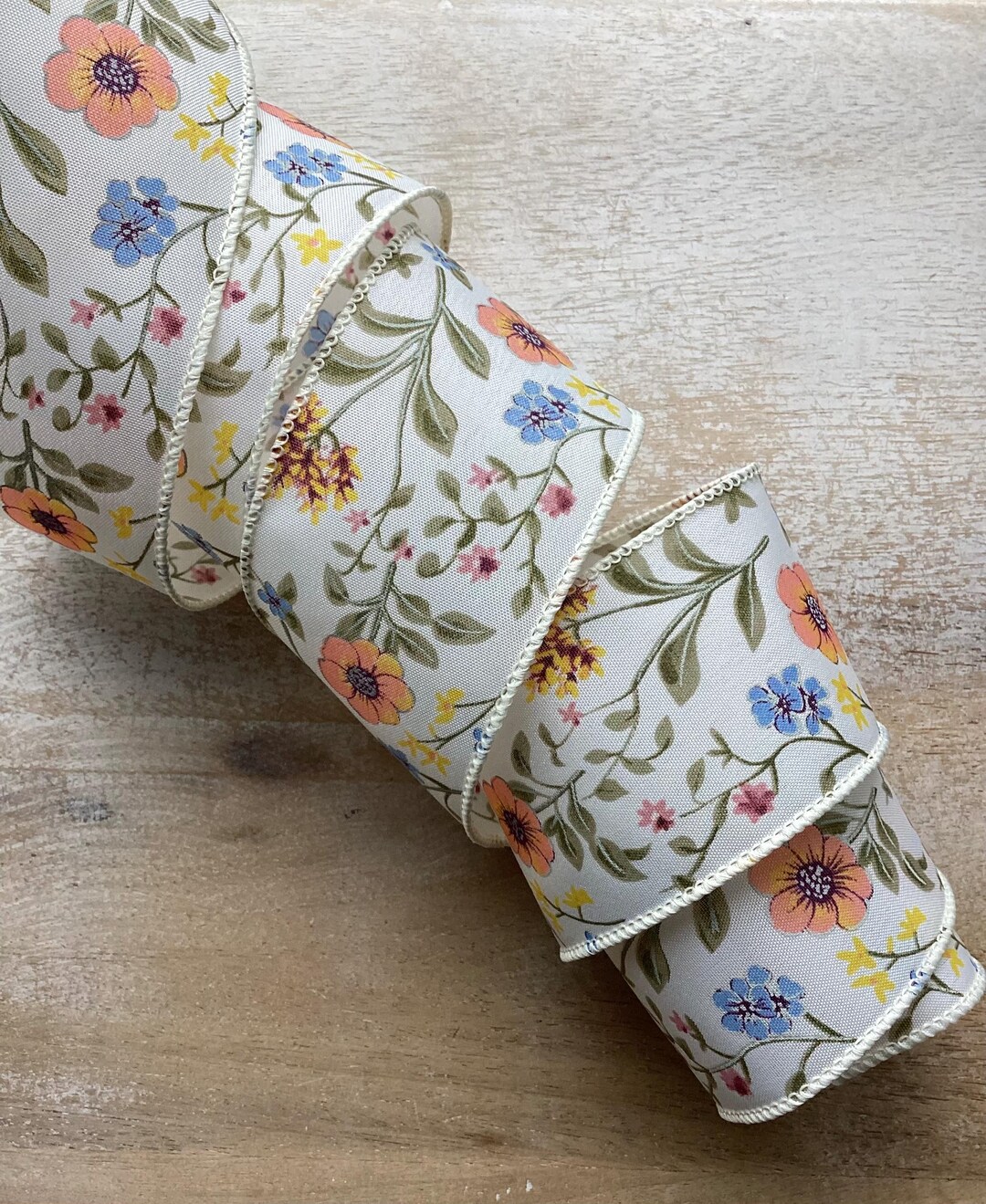 2.5" Wildflower Print Wired Ribbon, Spring & Summer Wired Ribbon, Wired ...