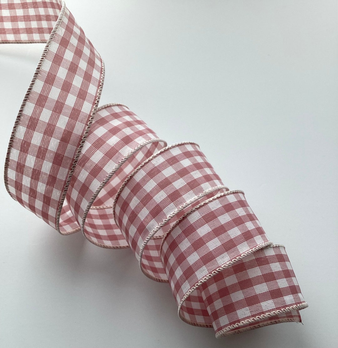 1.5" Mauve and Ivory Check Wired Ribbon, Summer Check Wired Ribbon ...