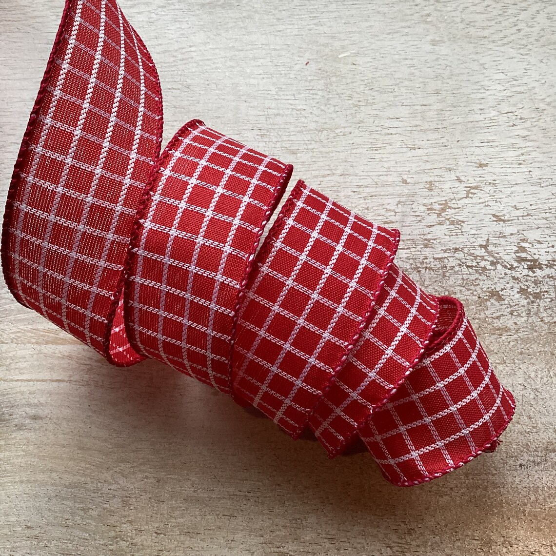 1.5 Red and White Check Wired Ribbon, Everyday Red and White Wired ...