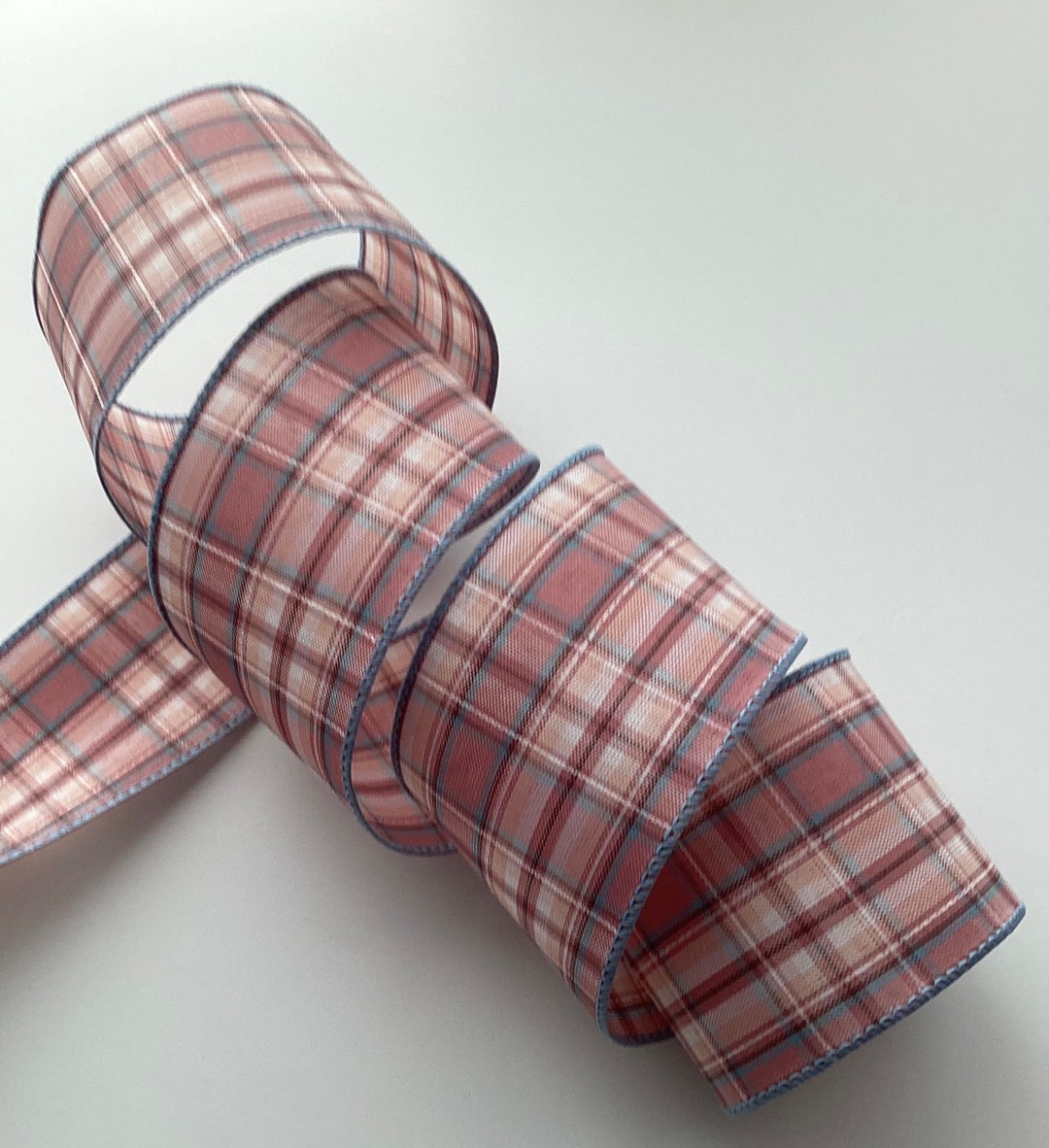 2.5 Mauve and Blue Plaid Wired Ribbon, Sprlng Plaid Wired Ribbon, Wired ...