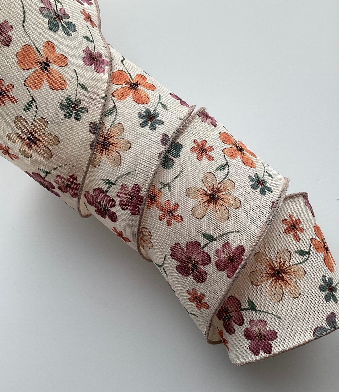 2.5 Wildflowers Print Wired Ribbon, Floral Wired Ribbon, Wired Ribbon ...