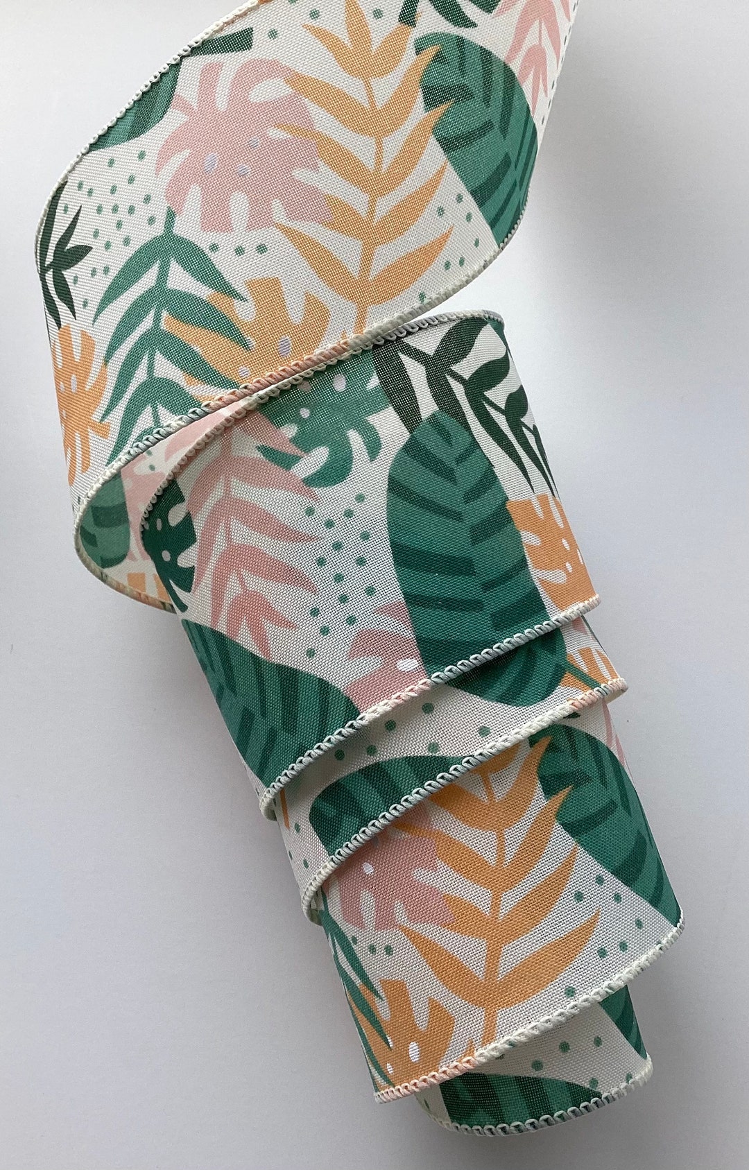2.5" Tropical Leaves Print Wired Ribbon, Tropical Wired Ribbon, Wired ...