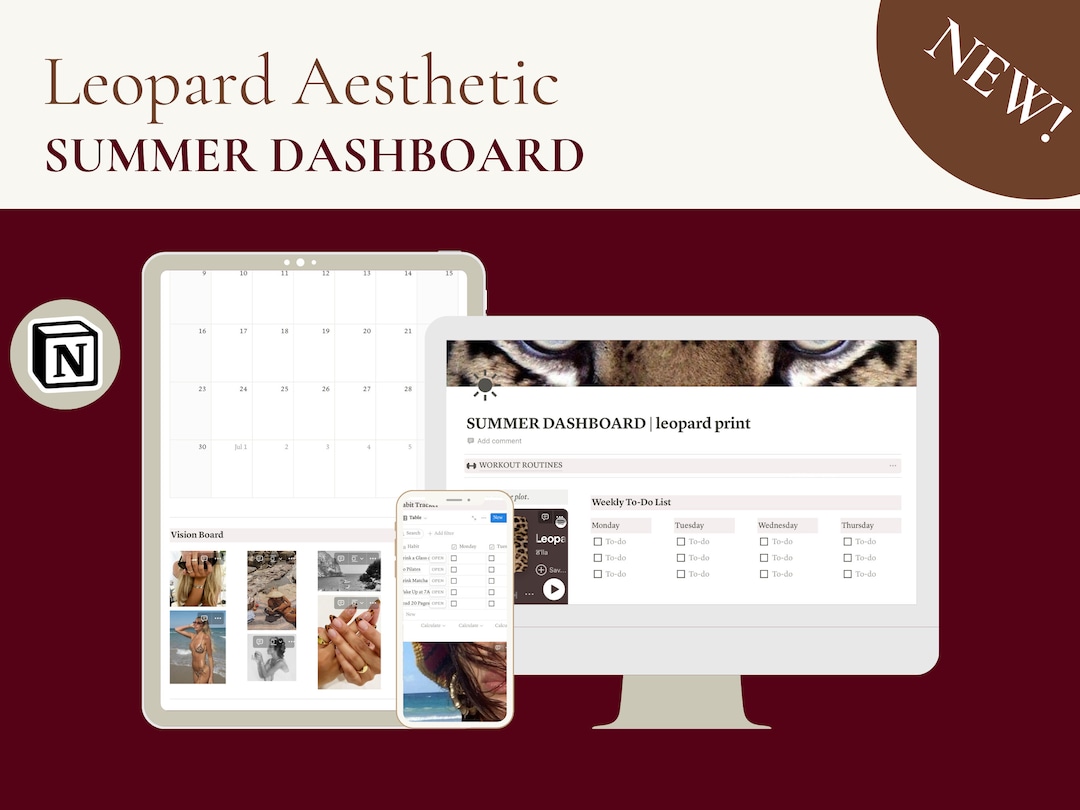 Notion SUMMER DASHBOARD TEMPLATE Leopard Aesthetic Notion Planner ...