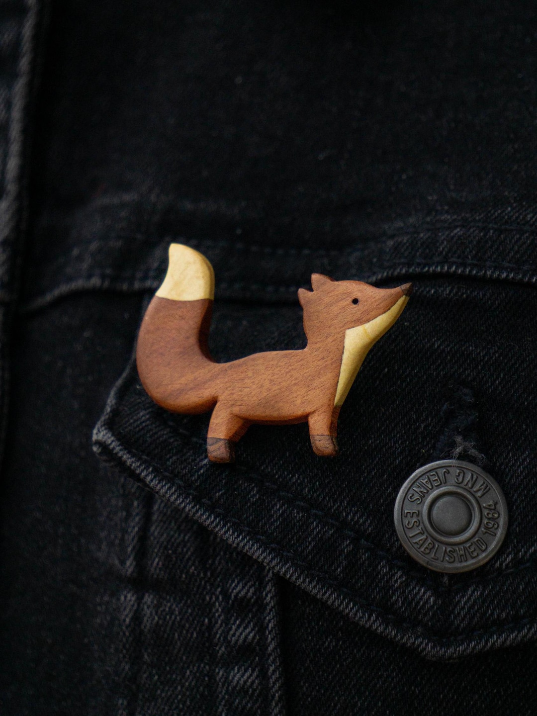 Little Fox Pin Badge Brooch | Wooden Handmade Hand-carved | Cute Animal ...