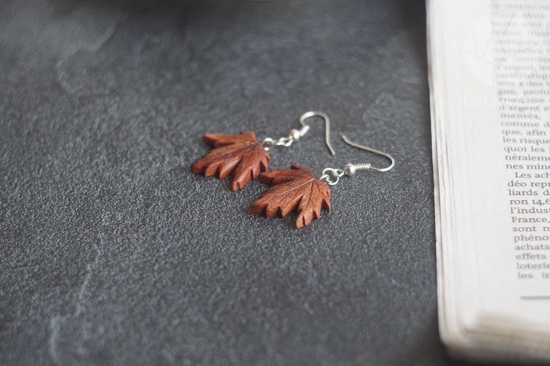 Maple Leaf Earrings - Handcrafted Autumn Carvings - Unique Fall Jewelry ...