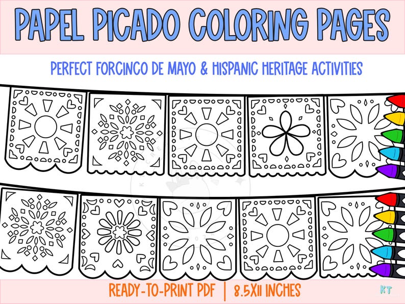 Papel Picado Coloring Pages: Mexican Folk Art Banner (PDF) - Etsy