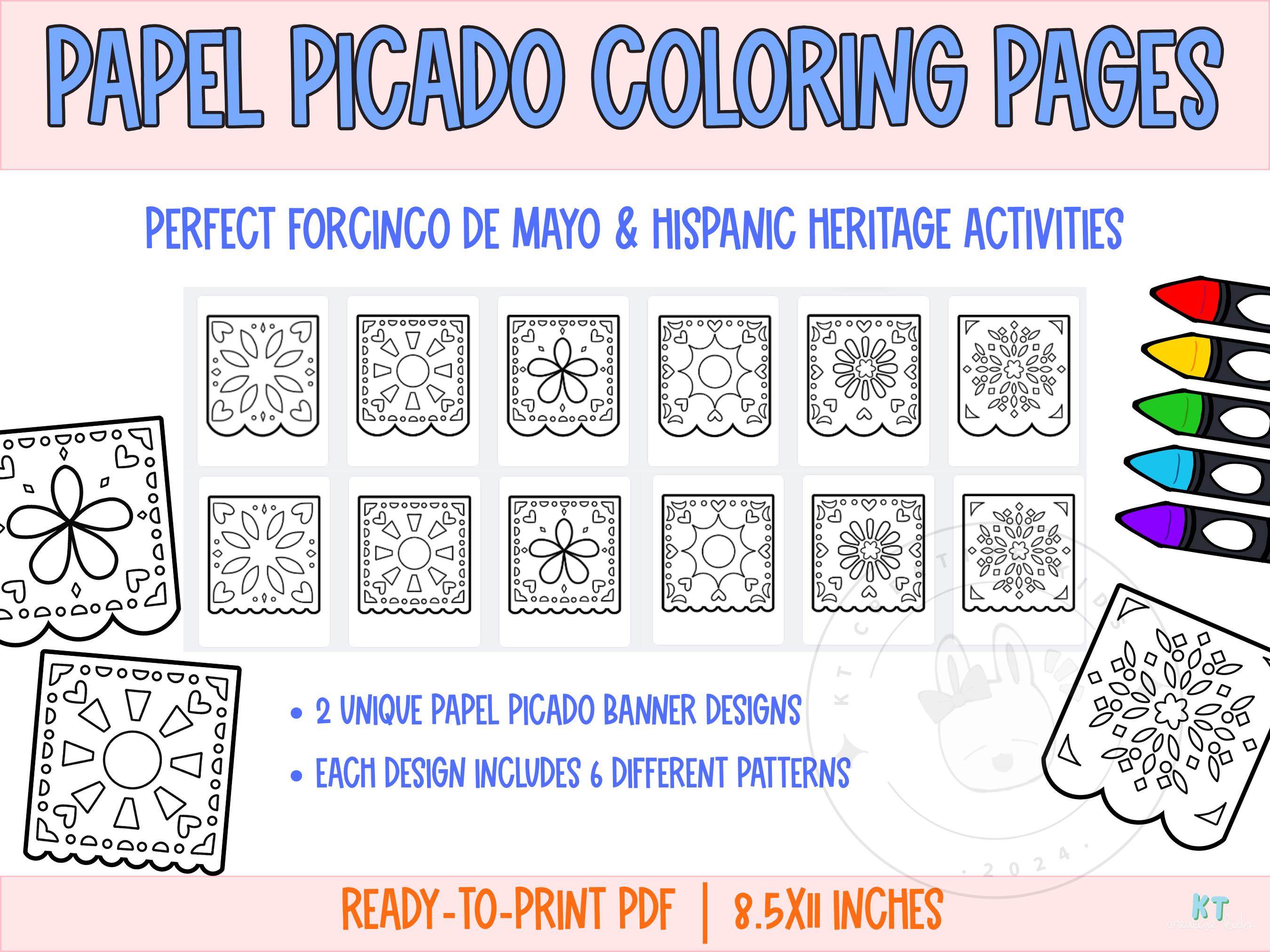 Papel Picado Coloring Pages: Mexican Folk Art Banner (PDF) - Etsy