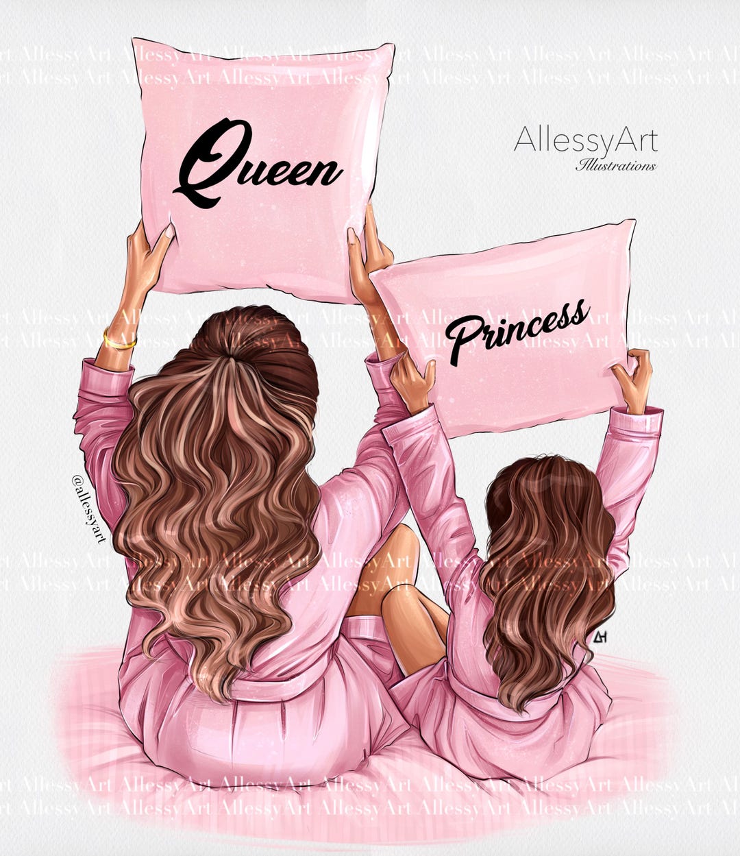 Personalized Queen & Princess Portrait: Mother Daughter Art (digital ...