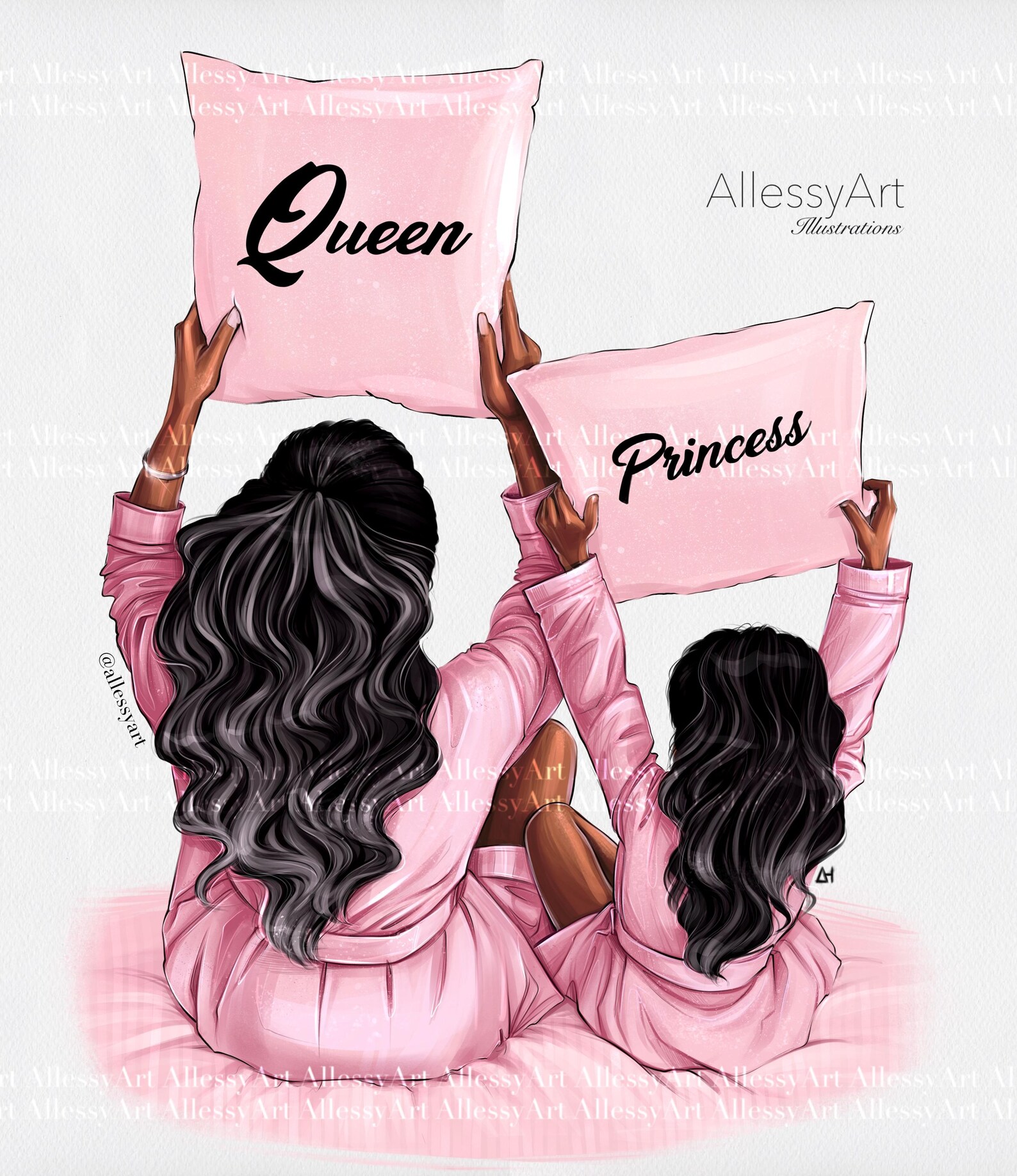 Personalized Queen & Princess Portrait: Mother Daughter Art (digital ...