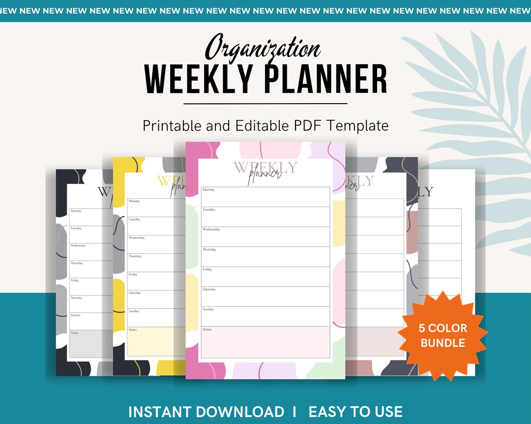 Weekly Planner Printable Editable Daily Organizer Bundle Pink Black ...