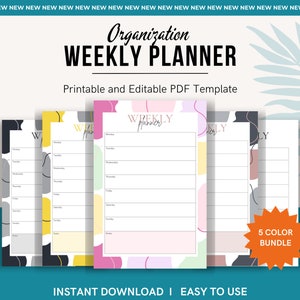 Weekly Planner Printable Editable Daily Organizer Bundle Pink Black ...