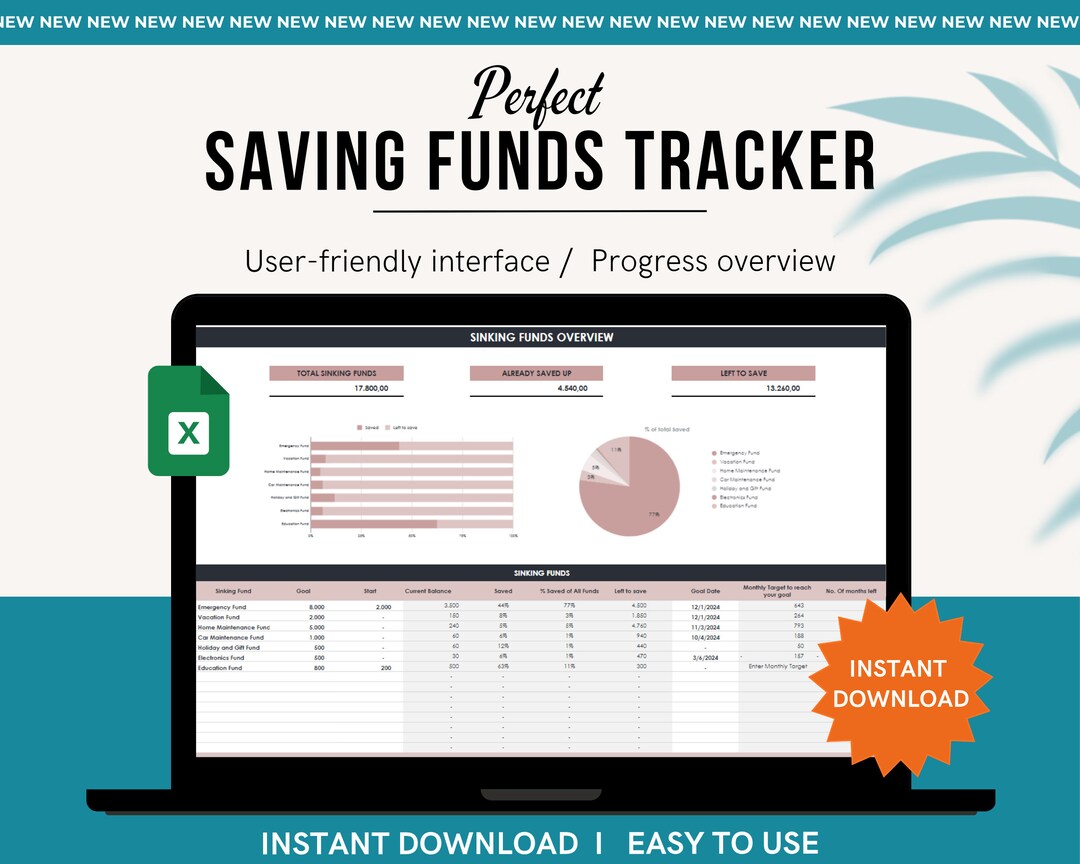 Sinking Funds Spreadsheet Google Sheets Savings Tracker Personal ...