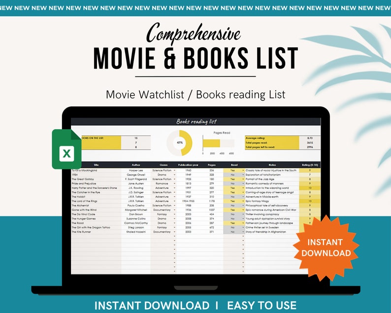 Movie Tracker Template Google Sheets Book Tracker Movie Watchlist Book ...