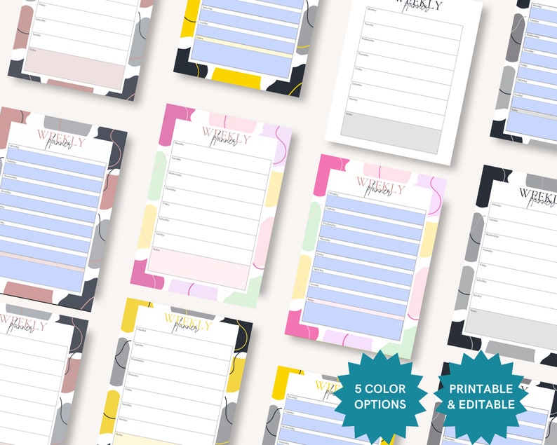 Weekly Planner Printable Editable Daily Organizer Bundle Pink Black ...