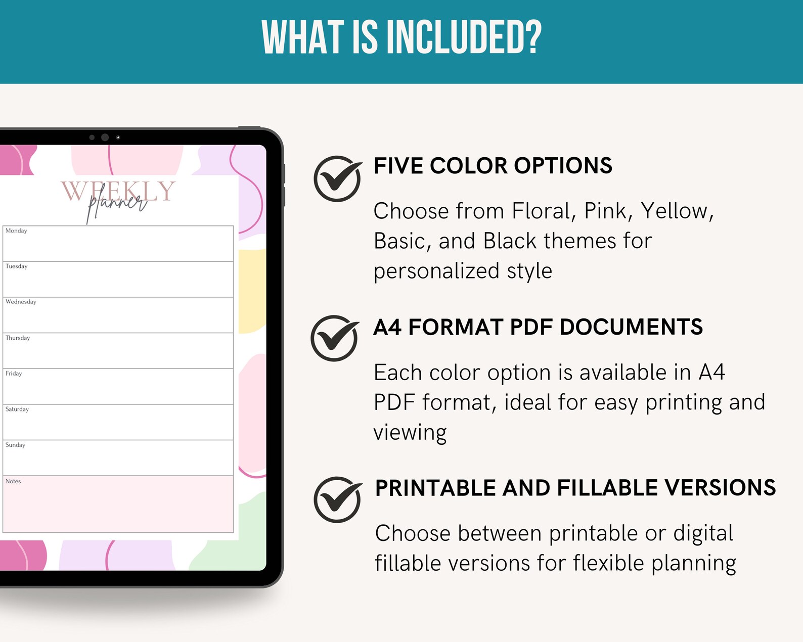 Weekly Planner Printable Editable Daily Organizer Bundle Pink Black ...